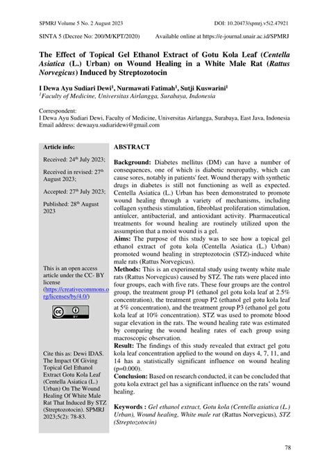 Pdf Effect Of Topical Gel Ethanol Extract Of Gotu Kola Leaf Centella