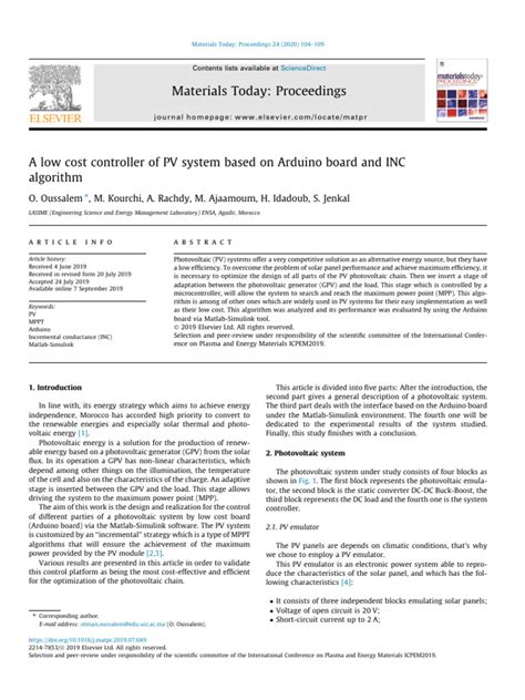 A Low Cost Controller Of Pv System Based On Arduino Board And Inc Pdf
