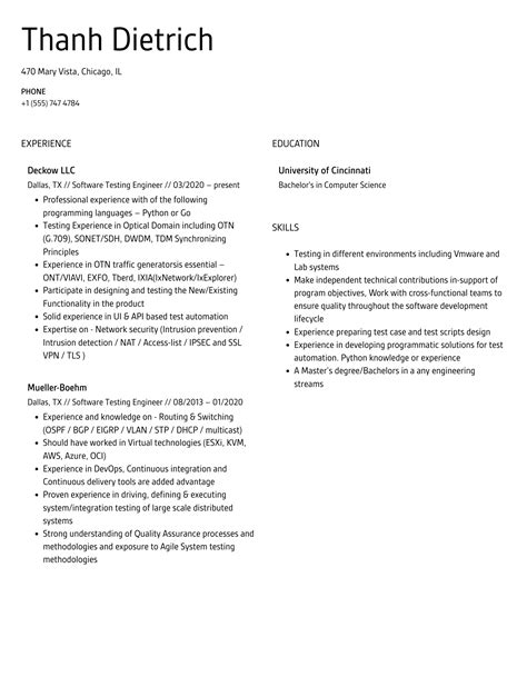Software Testing Engineer Resume Samples Velvet Jobs