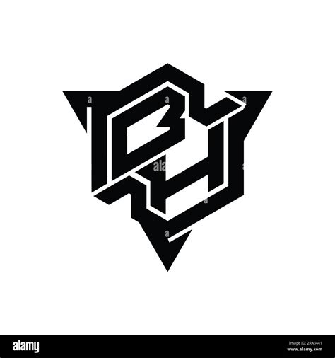 Bh Letter Logo Monogram Hexagon Shape With Triangle Outline Gaming Style Design Template Stock