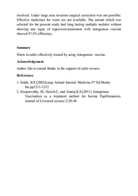 An Effective Tretment Of Warts In Cattle By Using Autogenous Vaccine