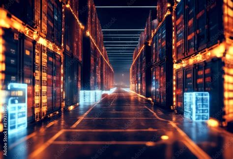Setting Vibrant Data Terminal Network Container Futuristic Night
