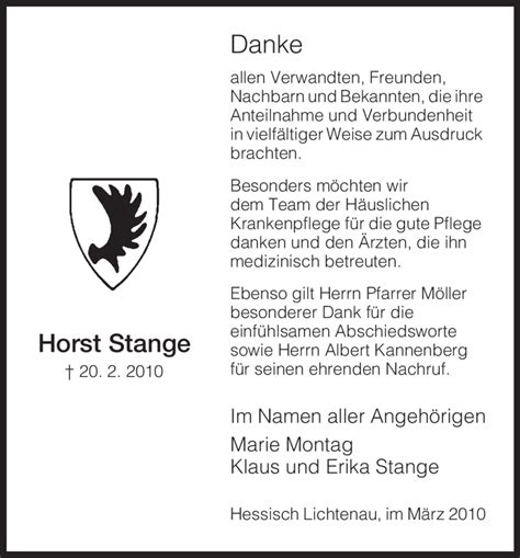 Traueranzeigen Von Horst Stange Trauer HNA De