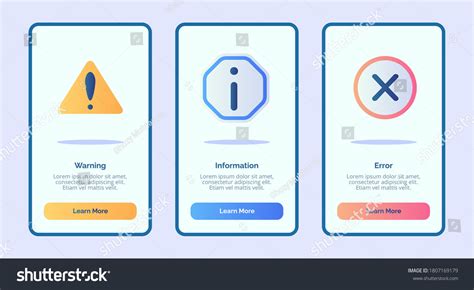 Warning Information Error Mobile Apps Template เวกเตอร์สต็อก ปลอดค่า