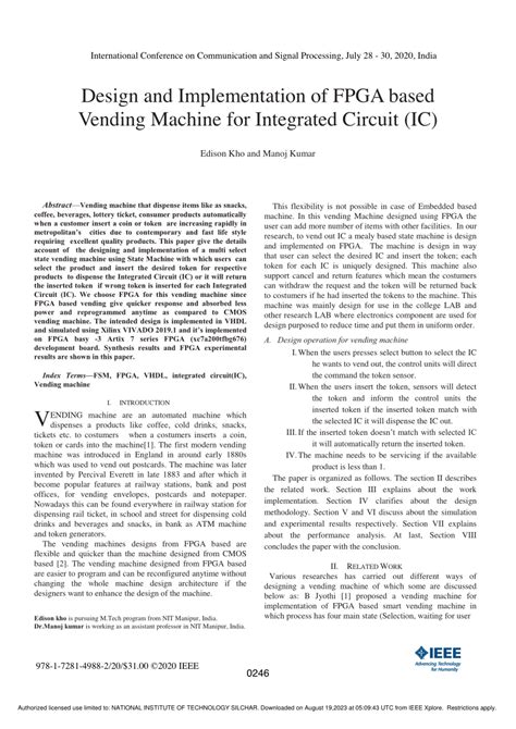 Pdf Design And Implementation Of Fpga Based Vending Machine For