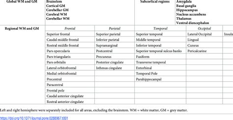 global and regional gm wm and subcortical areas download scientific