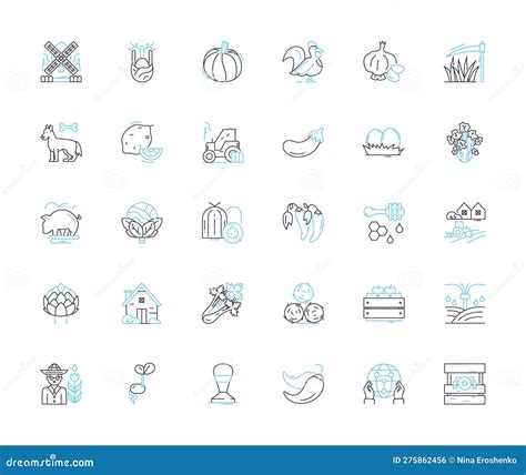 Agribusiness Market Linear Icons Set Harvest Irrigation Fertilizer Livestock Agronomy