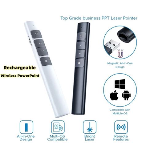 【ready Stock】24ghz Wireless Pointer Presentation Rechargeable Clicker For Powerpoint Laser Ppt