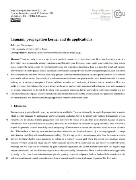 Pdf Tsunami Propagation Kernel And Its Applications