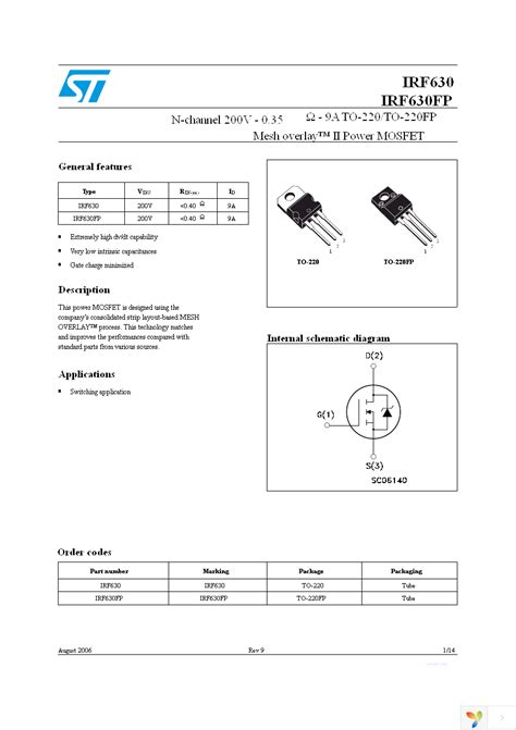 IRF630 MOSFET Pinout Datasheet Specs Equivalents 44 OFF