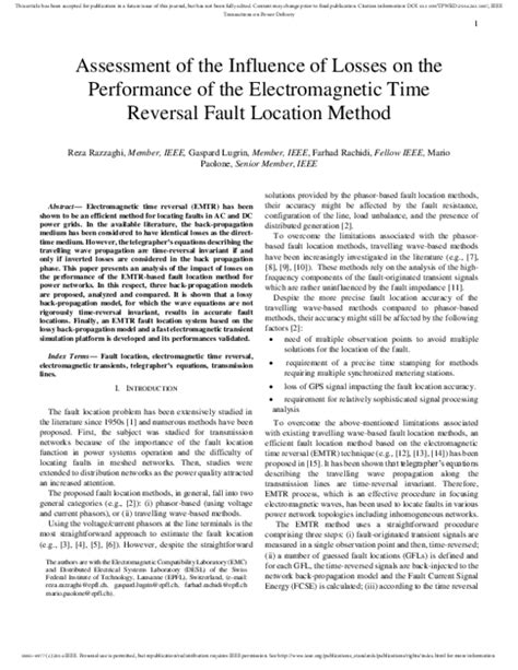 Pdf Impact Of Losses On Electromagnetic Time Reversal Fault Location