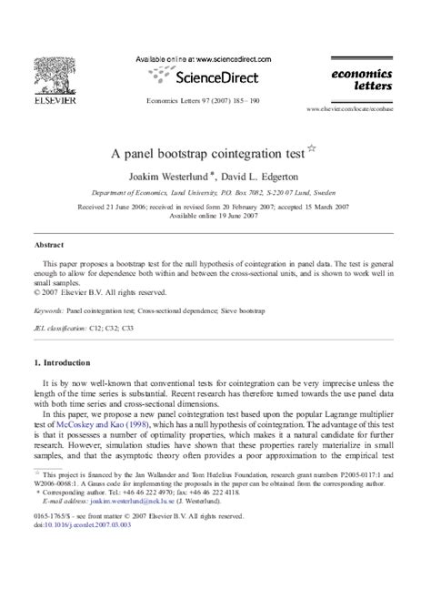 Pdf A Panel Bootstrap Cointegration Test