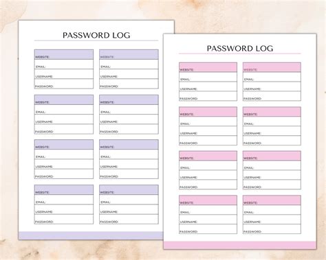 Password Tracker Printable Editable Password Log Password Keeper Password Template Organizer