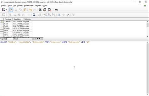 comodines y patrones con sql en libreoffice base ix programación de