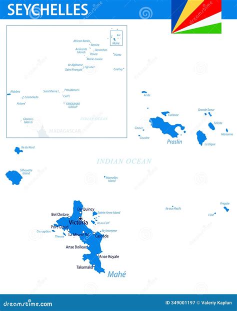 Seychelles Map Administrative Division Color Map Isolated On White