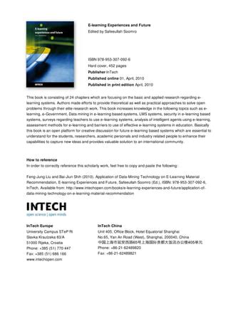 In Tech Application Of Data Mining Technology On E Learning Material