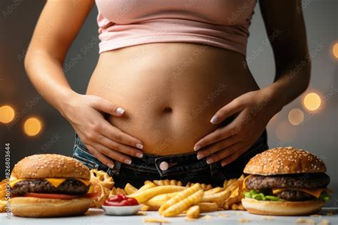 Belly Bulge Girl With A Big Belly Fat Waist Overweight Problem