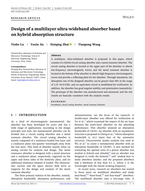 Design Of A Multilayer Ultra‐wideband Absorber Based On Hybrid Absorption Structure