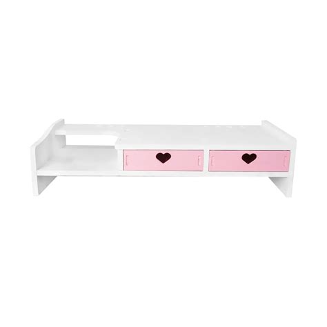 Monitor Stand Riser Desk Storage Rack Space Saving Computer Heightened Shelf Pink 2 Drawer