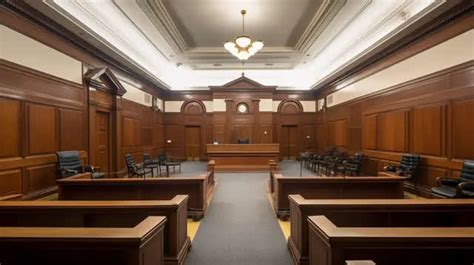 Empty Court Room With Benches For Court Hearings Background Judicial