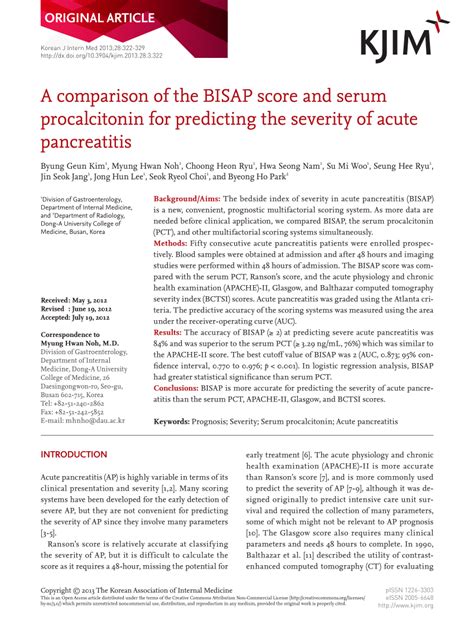 Pdf A Comparison Of The Bisap Score And Serum Procalcitonin For Predicting The Severity Of