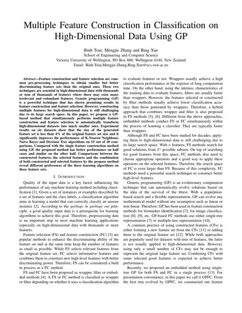 Pdf Multiple Feature Construction In Classification On High