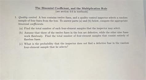 Solved The Binomial Coefficient And The Multiplication Rule