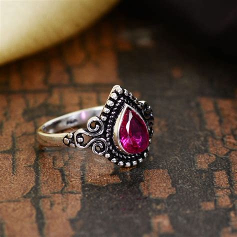 925 Handmade Brass Natural Ruby Stone Ringstatement Ringfaceted Ruby