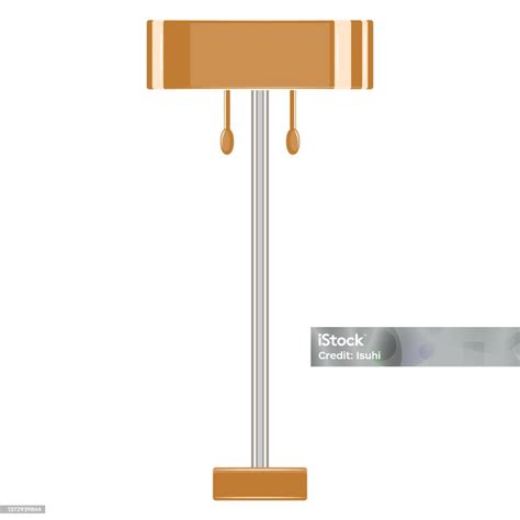 집 사무실 바닥 램프 매달려 있는 스위치가 달린 커다란 주황색 가로갓 플로어 램프 세련된 인테리어용 램프쉐이드 디자인 벡터 아이콘 여러 가지 빛깔의 만화 복잡한 평면 격리