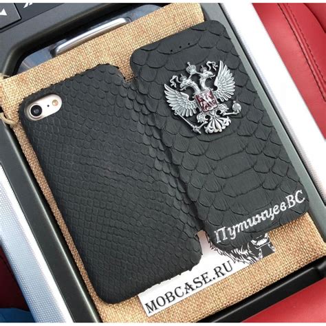 Именной, чёрный чехол книжка с металлическим гербом РФ Mobcase 563 для ...