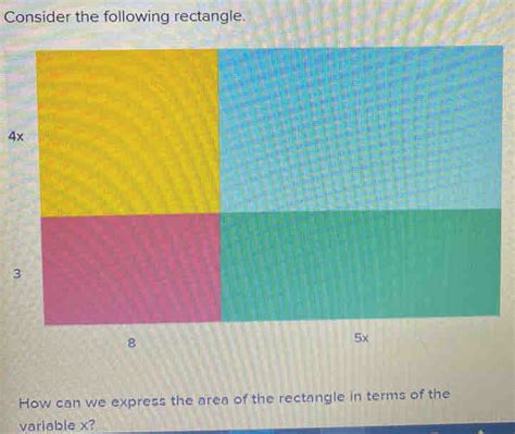 Consider The Following Rectangle 4x 3 8 5x How Can We Express The Area