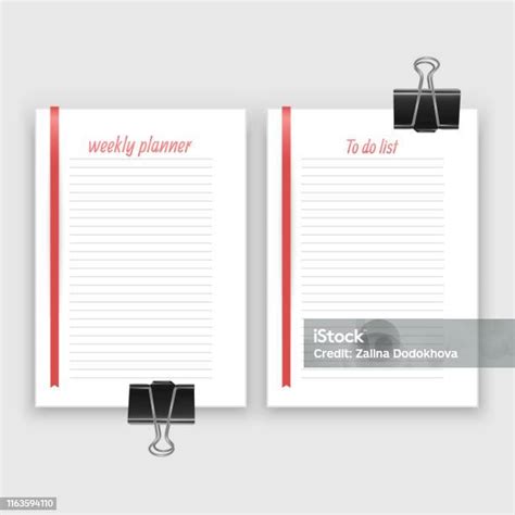 주간 플래너와 장식 노트 템플릿 목록a4 형식으로 종이 의 세트 작업 조직을 위한 일기 또는 미리 알림용 인쇄 가능한 페이지 공란에 대한 스톡 벡터 아트 및 기타 이미지