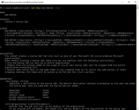 Using Get Help Veeam Backup For Microsoft 365 Powershell Reference