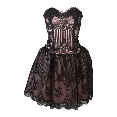 Victor Costa Strapless Black Cocktail Dress With White Satin Ribbon