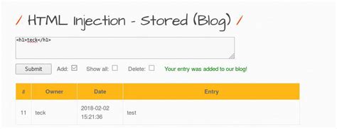 Html Injection Stored Blog Teck K