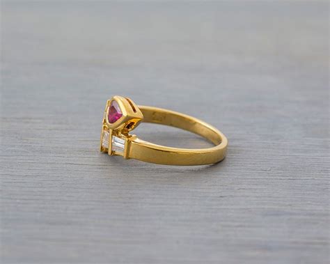 Vintage 18k Yellow Gold Red Ruby Diamond Ring Retro Etsy