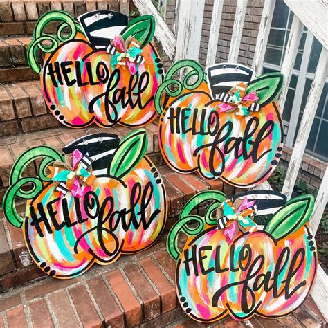 Fall Door Hanger Pumpkin Door Decor Autumn Door Sign Etsy