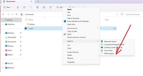 from file explorer right click menu how do you send file in