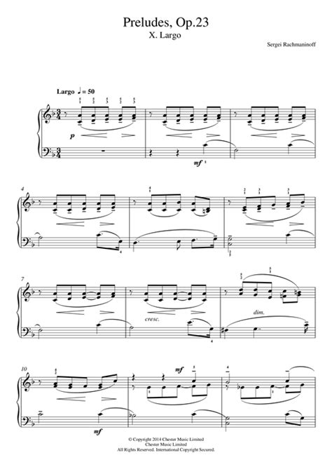 Sergei Rachmaninoff Preludes Op 23 No 10 Largo Sheet Music
