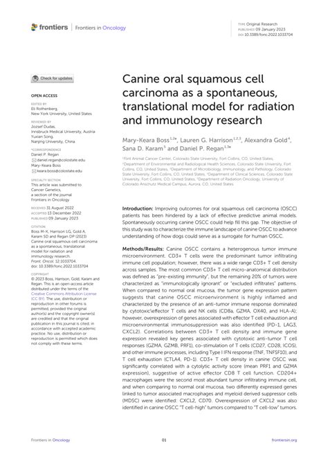 Pdf Canine Oral Squamous Cell Carcinoma As A Spontaneous