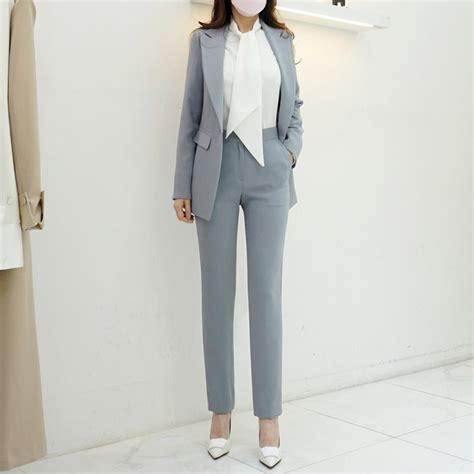 원버튼 자켓 스판 슬랙스 봄 가을 여성정장세트 스타일라떼