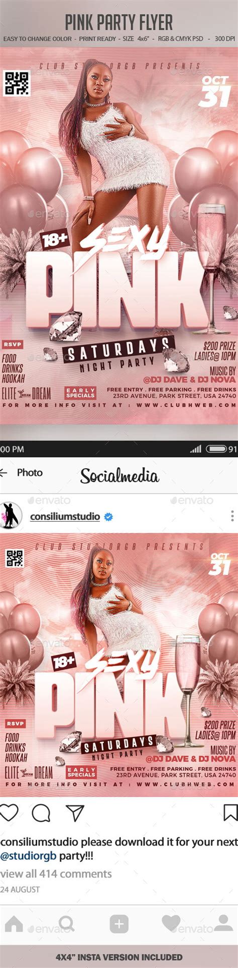 Pink Party Flyer Print Templates Graphicriver