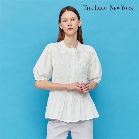 포스티 더아이잗 스모킹 디테일 코튼 블라우스 In5p0bl06