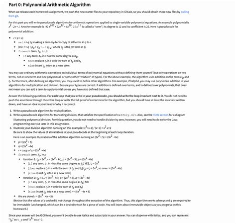 Solved Part 0 Polynomial Arithmetic Algorithm When We