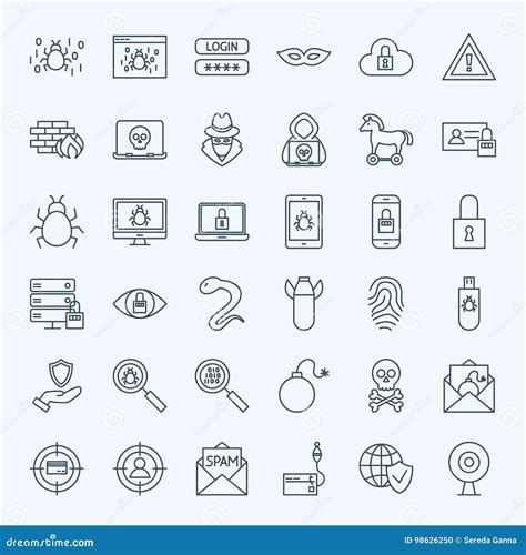Line Internet Security Icons Stock Vector Illustration Of Business Fraud 98626250
