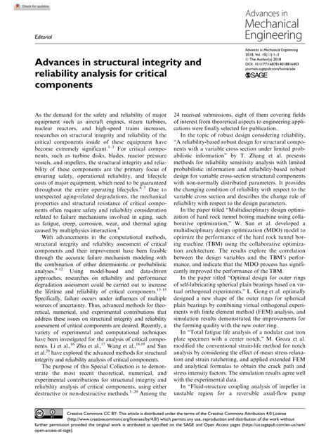 Pdf Advances In Structural Integrity And Reliability Analysis For Critical Components
