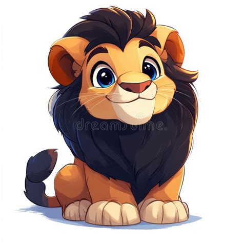 Adorable Lion Cub Cartoon Illustration Cute Big Eyes Stock Illustration