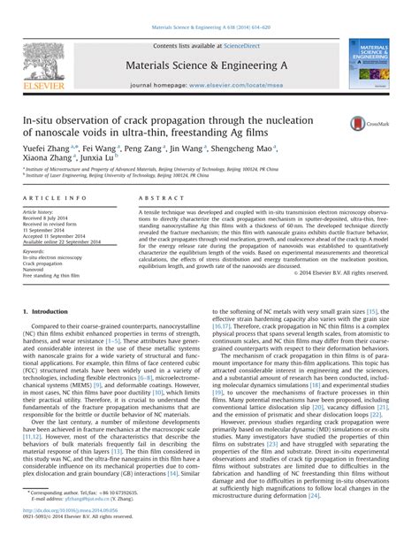 Pdf In Situ Observation Of Crack Propagation Through The Nucleation Of Nanoscale Voids In