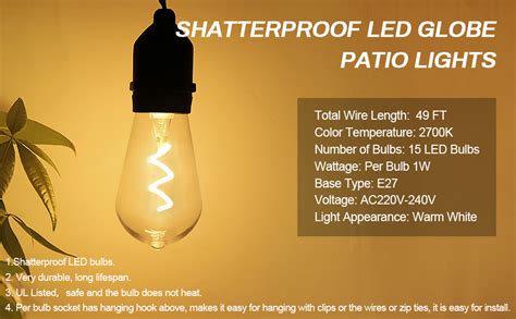 BRIMAX Outdoor String Lights 49FT LED Edison Shatterproof Bulb