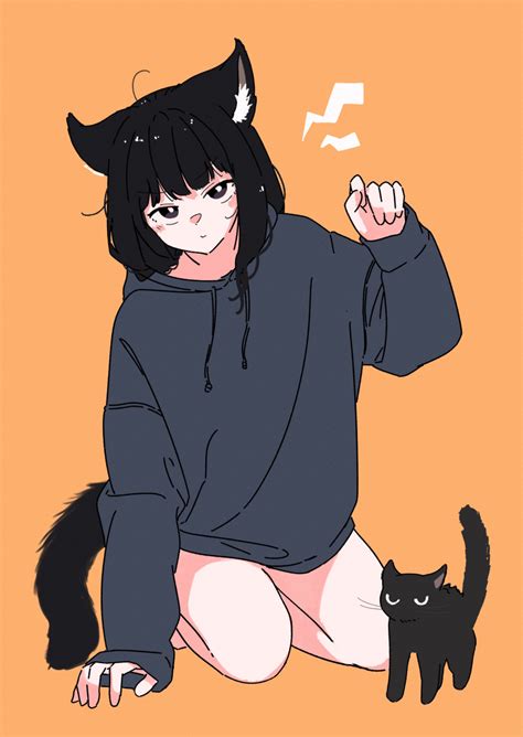 Safebooru 1girl Absurdres Animal Ear Fluff Animal Ears Black Cat